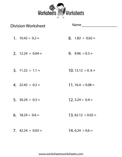 Decimal Division Worksheet Worksheets Worksheets