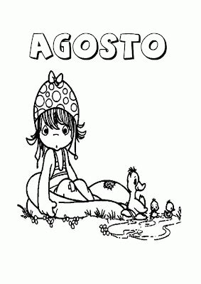 Dibujo de Niña Jugando y Disfrutando sus Vacaciones de Agosto Para