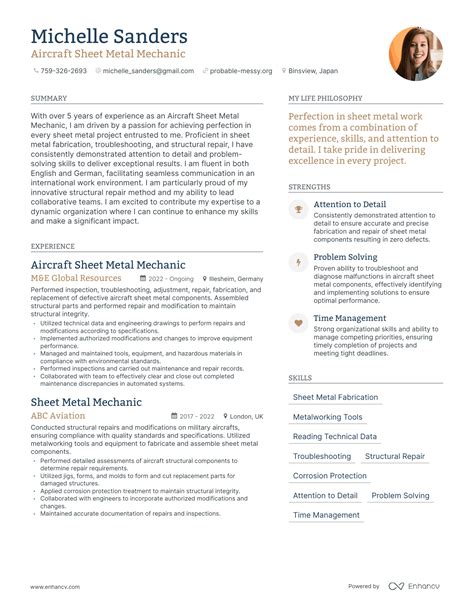 3 Successful Aircraft Sheet Metal Mechanic Resume Examples And Writing