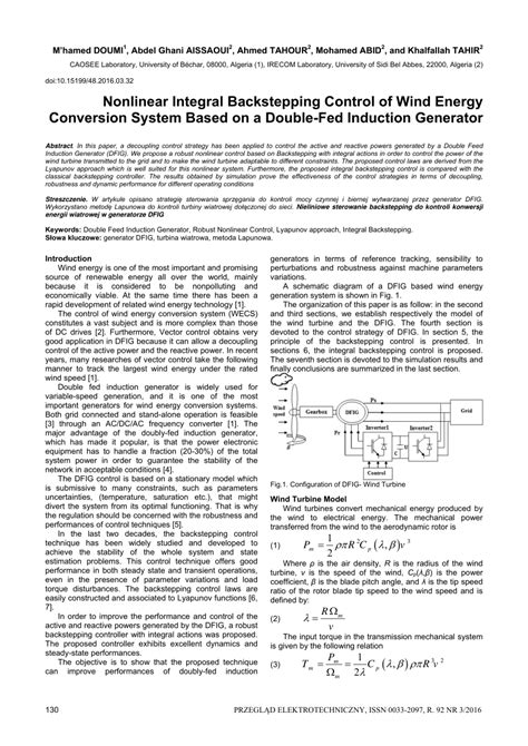 pdf nonlinear integral backstepping control of wind energy conversion system based on a double