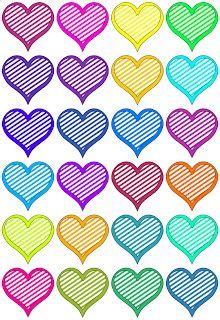 The Rainbow Hearts Are Arranged In Different Colors And Sizes With