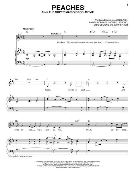 Peaches From The Super Mario Bros Movie By Jack Black Sheet Music