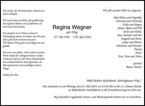 Traueranzeigen Von Regina Wegner Trauer In NRW De