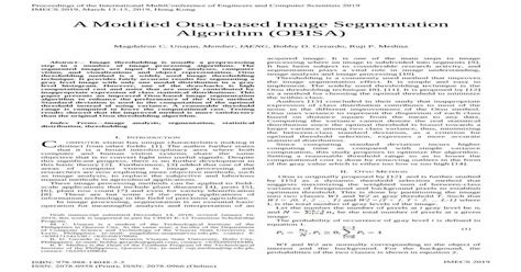 a modified otsu based image segmentation algorithm obisa · otsu thresholding method is a