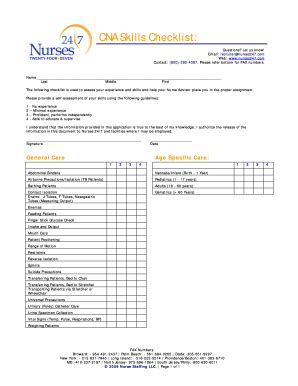 Cna Skills Checklist Fill And Sign Printable Template Online