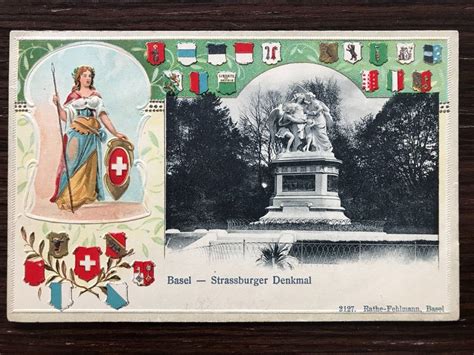 BASEL Prägekarte Strassburger Denkmal Wappen Helvetia Kaufen auf