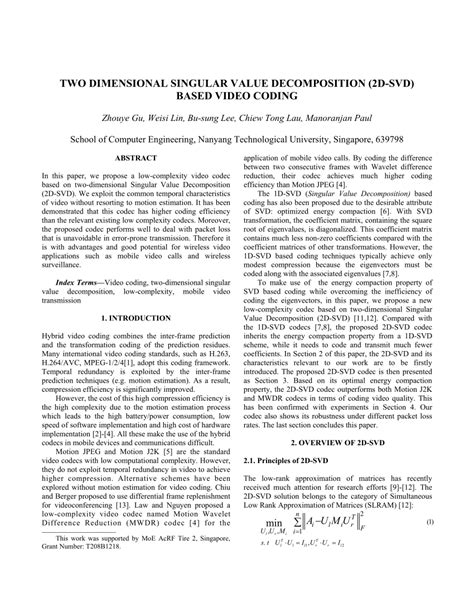 pdf two dimensional singular value decomposition 2d svd based video coding