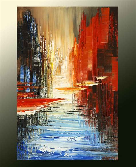 Abstracto Paisaje Pintura Skyline Urbano Ciudad Waterdront City