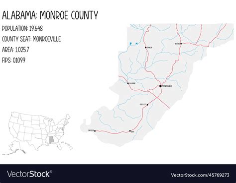 Map Of Monroe County In Alabama Usa Royalty Free Vector