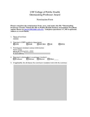 Fillable Online Health Usf 2008 College Of Public Health Outstanding