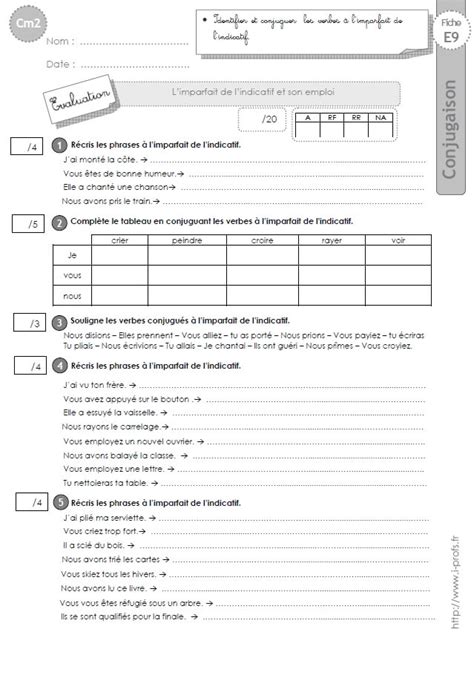 Cm Evaluation Conjugaison Corrig S L Imparfait De L Indicatif Et Son