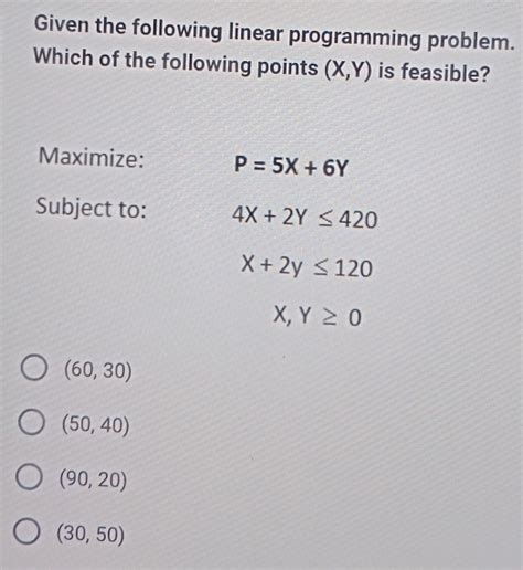 solved given the following linear programming problem which of the following points x y is