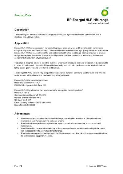 BP Energol HLP HM Range BP PDS MSDS Search