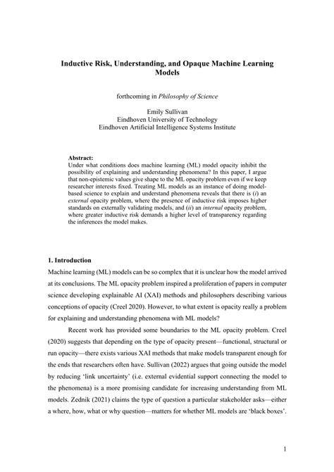 pdf inductive risk understanding and opaque machine learning models