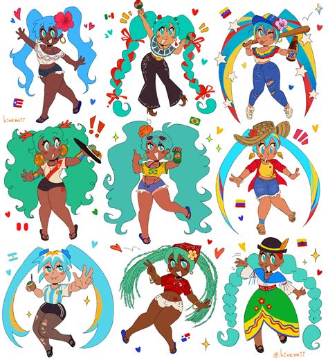 Hatsune Miku Brazilian Miku Puerto Rican Miku Peruvian Miku And