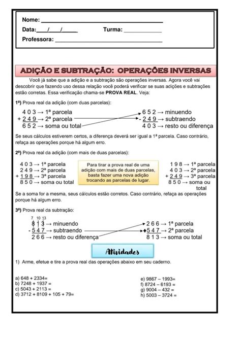 Ano Atividades De Matem Tica Adi O E Subtra O Cuca Super