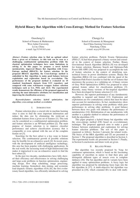 pdf hybrid binary bat algorithm with cross entropy method for feature selection