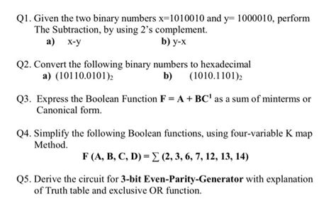 solved q1 given the two binary numbers x 1010010 and