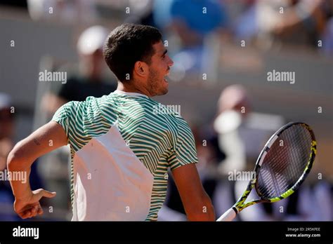 Spain S Carlos Alcaraz Laughs During His Fourth Round Match Of The