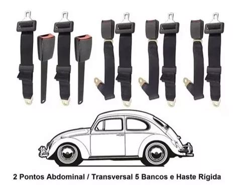 Kit Cinto Segurança Modelo Original Fusca Preto 5 Peças