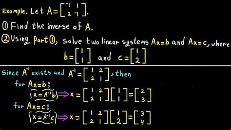 Solving Two Linear Systems Using The Inverse Youtube