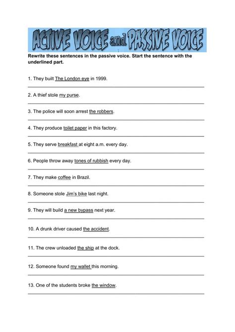 Ejercicio De From Active Voice Into The Passive Voice Active Voice