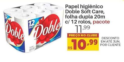 Papel higiênico doble soft care folha dupla 20m c 12 rolos oferta na