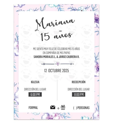 Invitación Quince Años Fondo Flores Invitaciones Digitales
