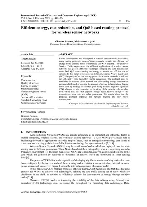 pdf efficient energy cost reduction and qos based routing protocol for wireless sensor networks