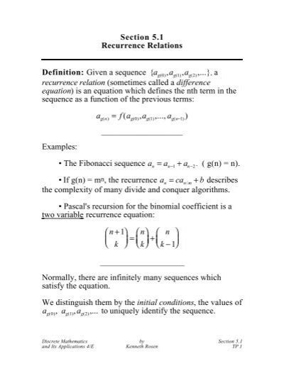 section 5 1 recurrence relations definition given a sequence {ag