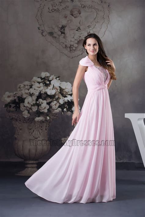 Pink Chiffon Floor Length Prom Dress Bridesmaid Evening Gown