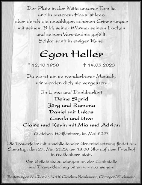 Traueranzeigen Von Egon Heller Trauer Anzeigen De