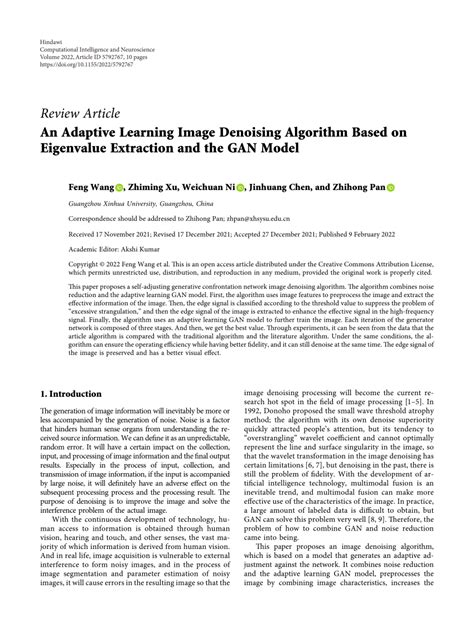 pdf an adaptive learning image denoising algorithm based on eigenvalue extraction and the gan