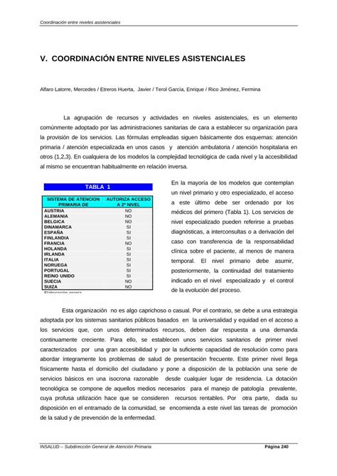 PDF V COORDINACIÓN ENTRE NIVELES ASISTENCIALES un nivel primario y