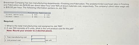Solved Braverman Company Has Two Manufacturing Chegg