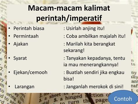 Kalimat Kata Kerja Imperatif Pengertian Jenis Fungsi Dan Contohnya