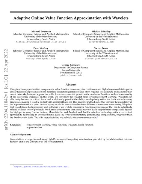 pdf adaptive online value function approximation with wavelets