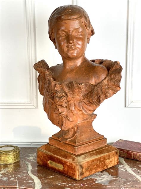 Proantic A CHANNEBOUX 1884 BUSTE D UNE JEUNE FEMME EN TERRES CUI