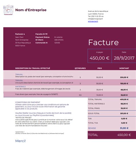 Exemple Facture Prestation De Service