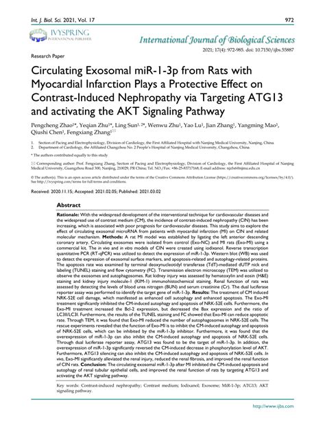PDF Circulating Exosomal MiR 1 3p From Rats With Myocardial