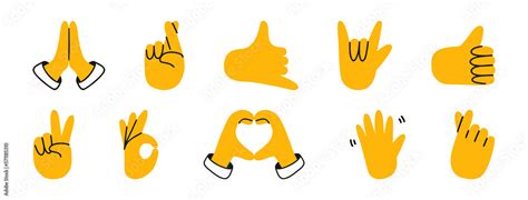 A Large Set Of Different Gestures Emoji Hands Hello Thumbs Up Heart
