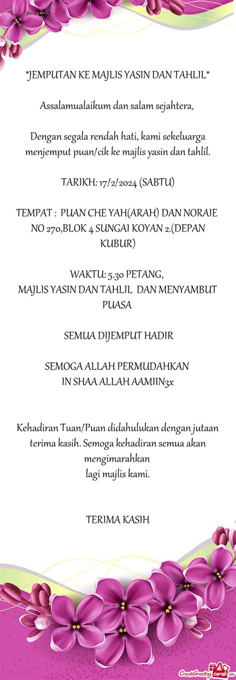 JEMPUTAN KE MAJLIS YASIN DAN TAHLIL Free Cards