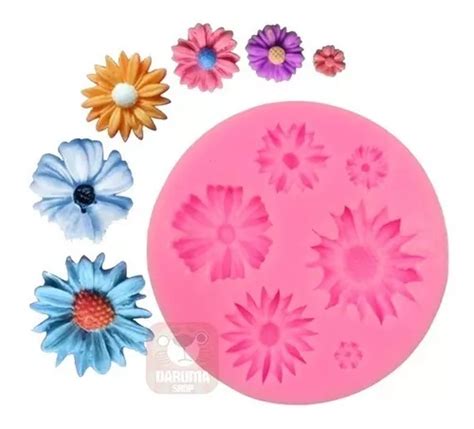 Molde Silicona 6 Margarita Flor Crisantemo Porcelana Fondant
