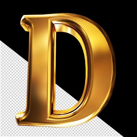 Símbolo 3d dorado con la letra biselada d Archivo PSD Premium