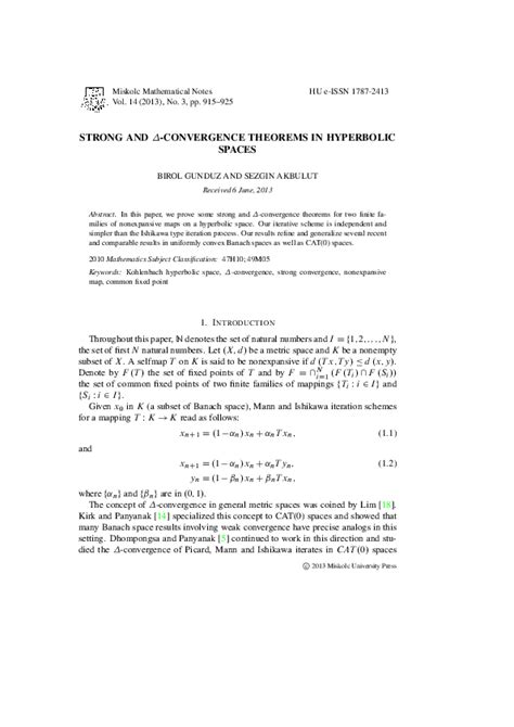 pdf strong and convergence theorems in hyperbolic spaces sezgin akbulut