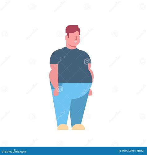 Fat Obese Man Standing Pose Over Size Guy Obesity Concept Overweight