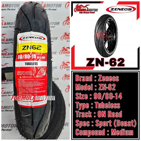Jual 90 80 14 Zeneos ZN 62 ZN62 Ring 14 Tubeless Profil Donat Ban
