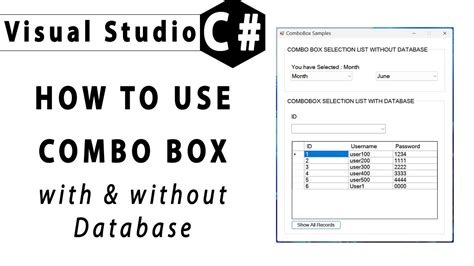 C Samples Of Combo Box With And Without Database Sql Connection Using