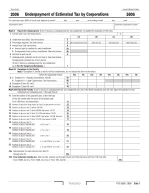 Fillable Online Ftb Ca 2006 Underpayment Of Estimated Tax By