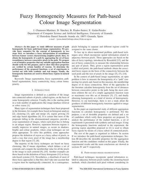 pdf fuzzy homogeneity measures for path based colour image segmentation